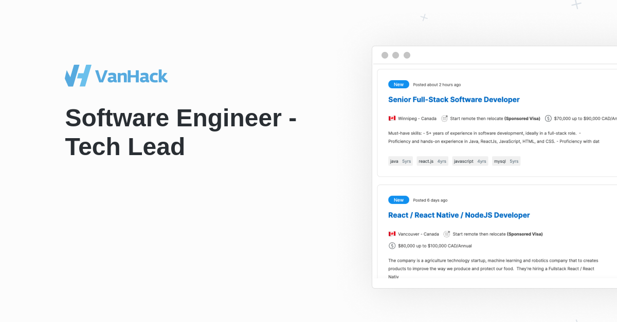 Software Engineer -Tech Lead - VanHack